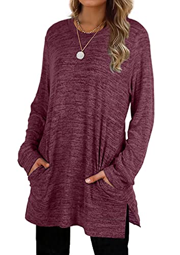 XIEERDUO Plus Size Sweatshirts For Women Oversized Sweaters Crewneck Tunic Tops Fuchsia 3XL