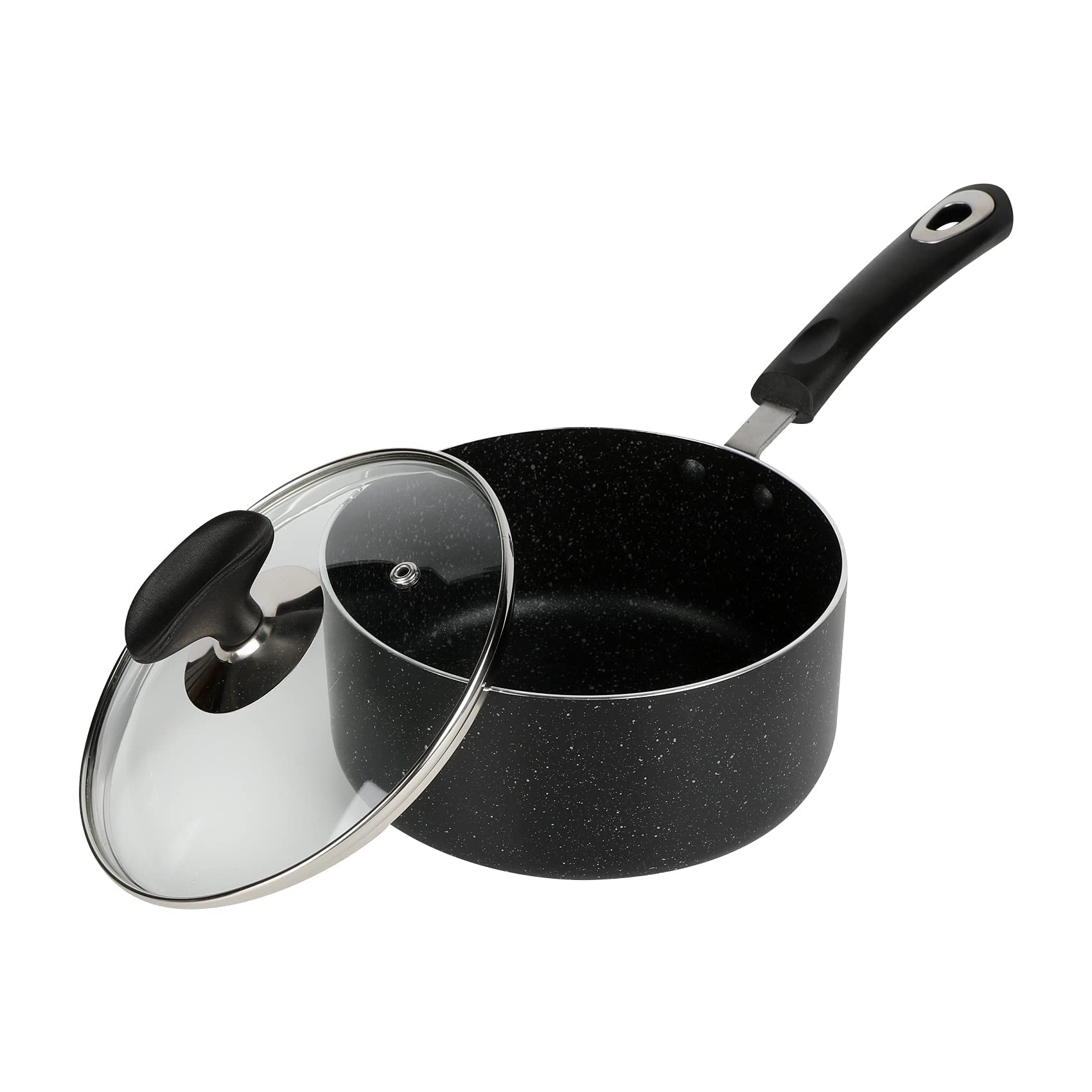 RATWIA 2.5 Quart Saucepan with Lid,Ultra Nonstick Sauce Pan 2.5Qt Small Pot with Glass Lid,Great for Home Kitchen Restaurant,Black