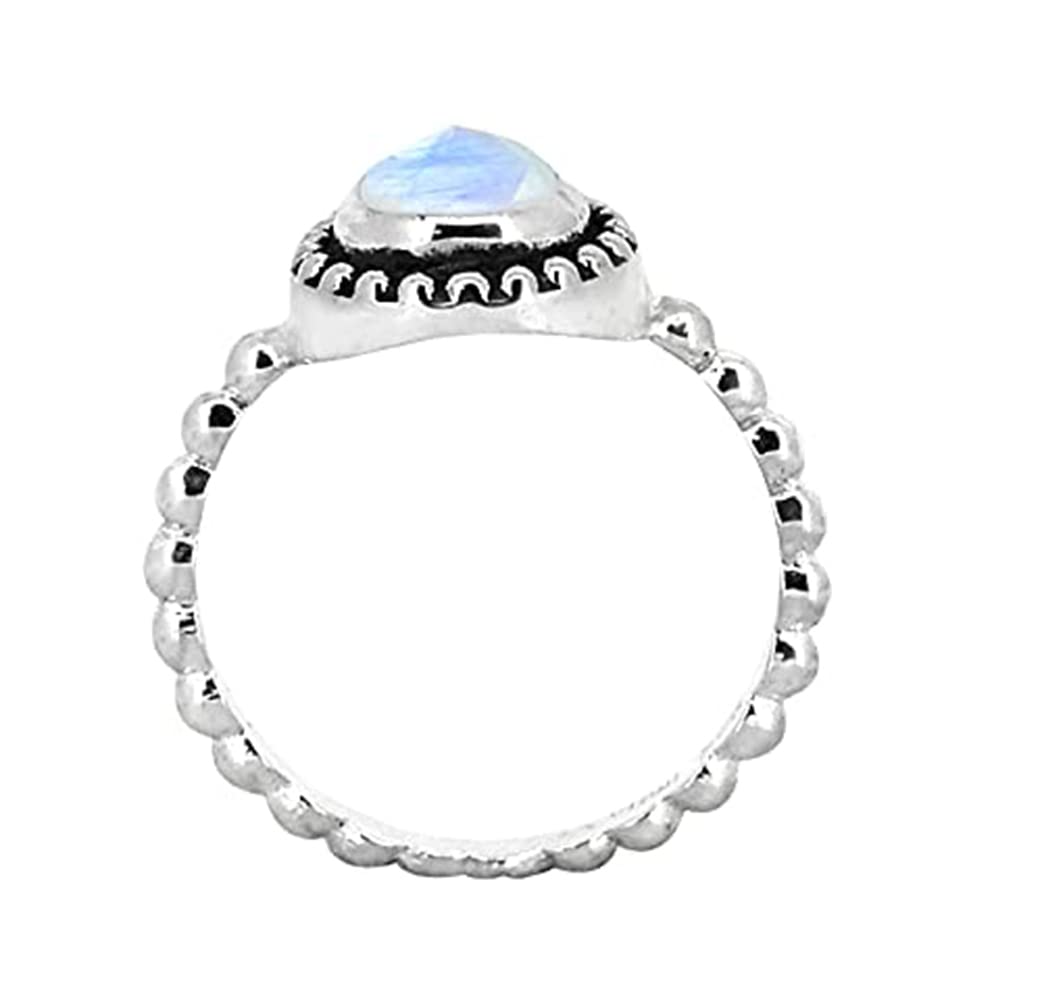 YoTreasure 6x9 MM Pear Natural Moonstone Solitaire Ring .925 Sterling Silver Jewelry