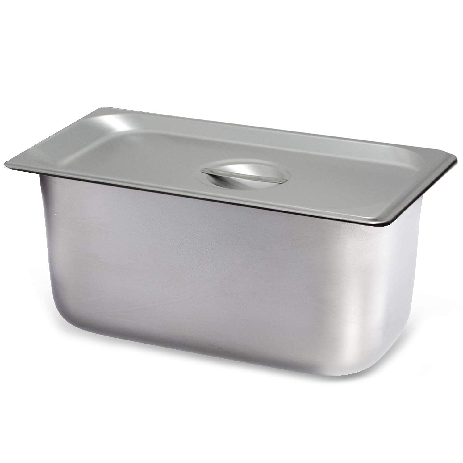 Stainless Steel Container, Third Size, Steam Table Pan with Lid, Restaurant Pans & Commercial Pans, Hotel Pans 6β Deep, Stainless Steel Food Containers, Stainless Freezer Bin, Metal Ice Bin
