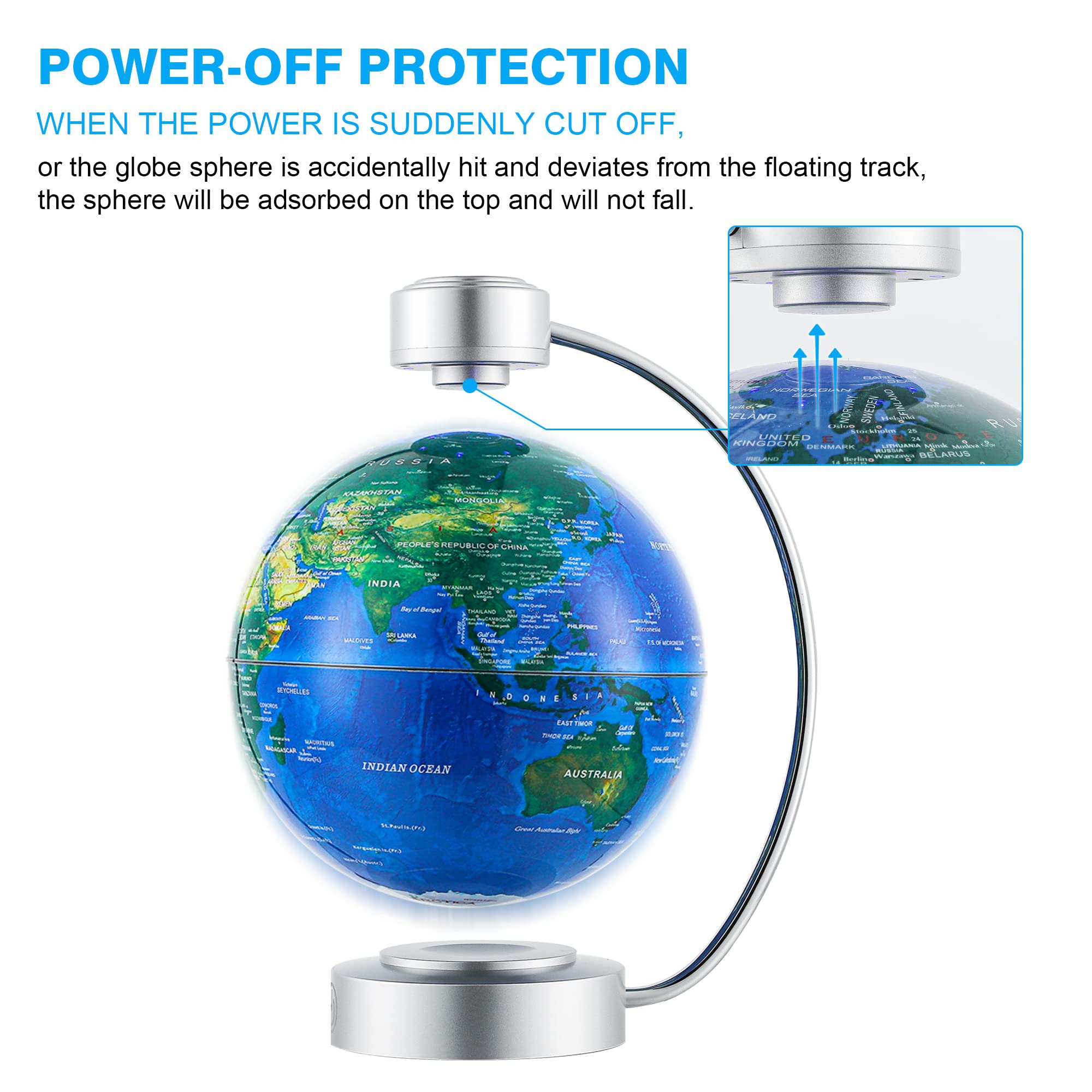 Spolehli Magnetic Levitation Globe, 8 Inch Floating Constellation Globe with LED Lights, World Map Globe at Day Constellation Light at Night, Good Gifts for Students Teachers Birthday Gift Present
