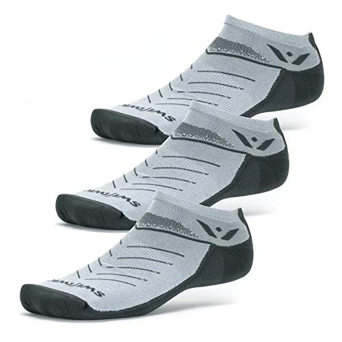 Swiftwick- VIBE ZERO (3 Pairs) Trail and Road Running Socks, No-Show (Gray, Small)