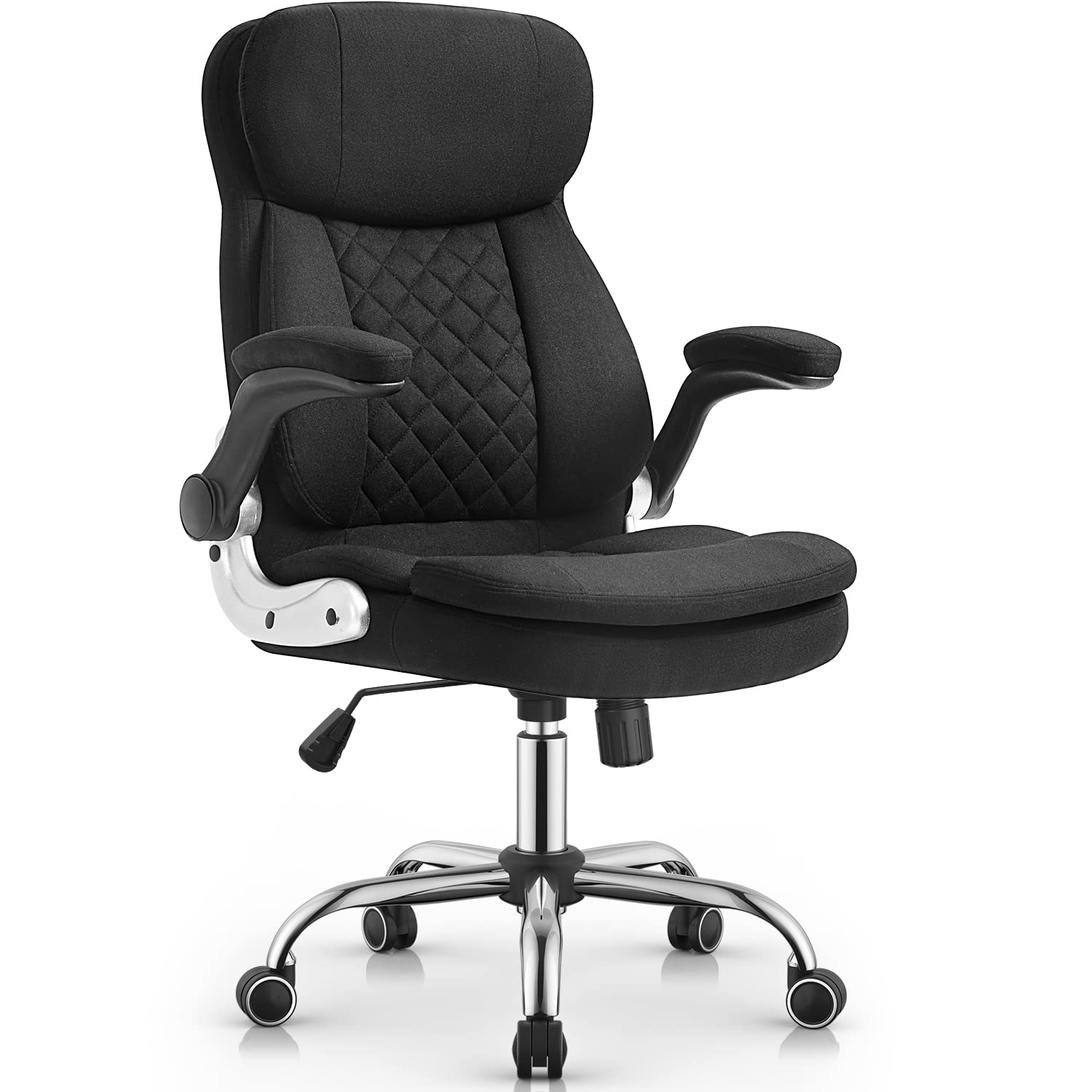 YAMASORO Home Office Executive Chair, High Back Ergonomic Lumbar Support Computer Desk Chairs with Wheels and Flip-up Arms, Linen Fabric, Black
