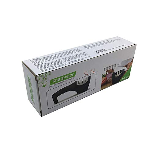 Smart Sharp Knife Sharpener - Professional 3 Stage Manual Sharpener for Sharpening Kitchen Knives - Ceramic Stone, Tungsten Carbide Plates, Diamond rods. Ergonomic Design, Black/Chrome Finish