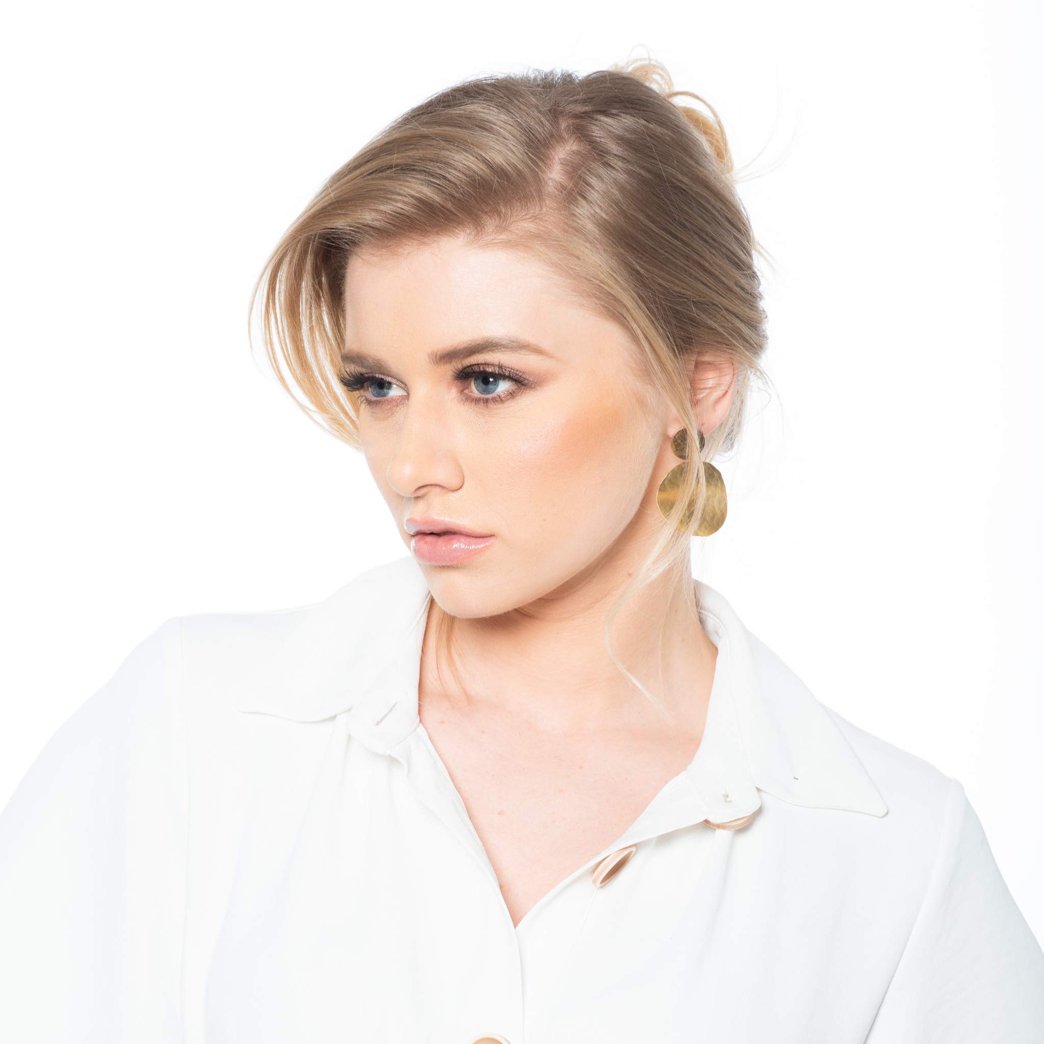 Studio L."Olivia" 24K Gold Plated Textured Flat Disc Earrings, 2"