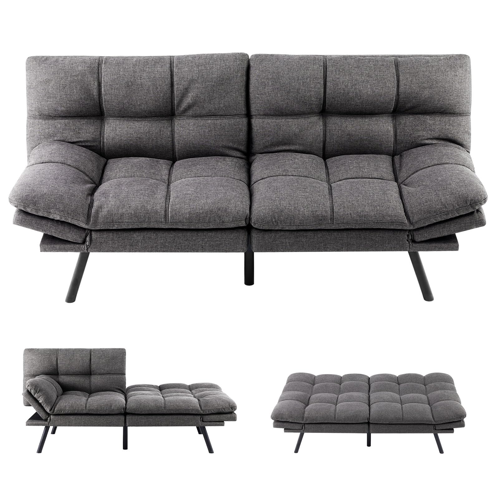 Sweetcrispy Futon Sofa Bed Sofá Cama para Sala Futon Couch Bed Sofas Sleeper, Modern Convertible Futon for Living Room, Small Loveseat for Apartment Office, Folding Adjustable Recliner
