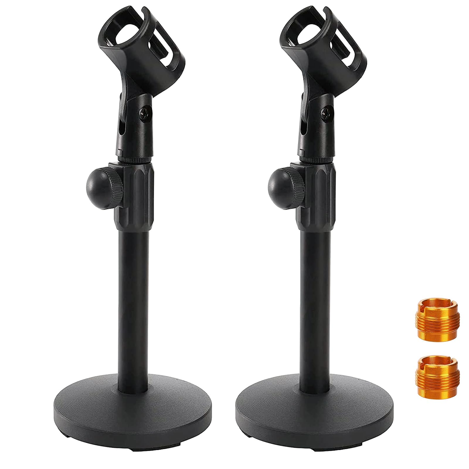 YOUEON 2 Pcs Microphone Stand Desktop, Adjustable Table Mic Stand with Mic Clip and 5/8" Male to 3/8" Female Screw Adapter, Heavy Base for Snowball, Spark & More
