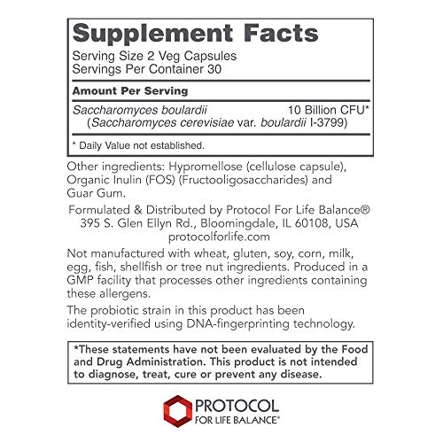Protocol Saccharomyces Boulardii - 10 Billion CFU - Probiotic Supplement - Supports Gut Health & Digestive Health* - Relieves Occasional Diarrhea* - Halal & Kosher - 60 Veg Caps
