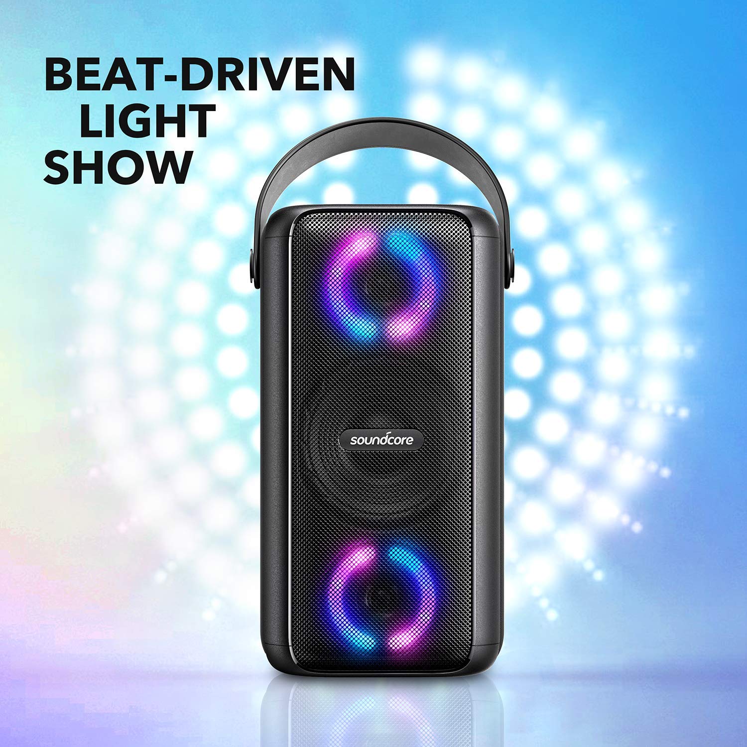 Soundcore Trance Bluetooth Speaker, Outdoor Bluetooth Speaker with 18 Hour Playtime, BassUp Technology, Huge 101dB Sound, LED Lights, App, IPX7 Waterproof, Wireless Speaker for Party