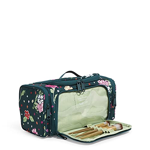 Vera Bradley Women's Recycled Lighten Up Reactive Large Travel Cosmetic Makeup Organizer Bag, Hope Blooms Teal, One Size
