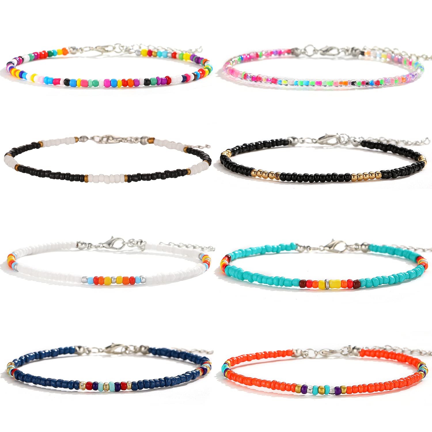 XIJIN Plus Size Beaded Anklet Set Handmade Colorful Beads Anklet for Women Large Foot Ankle Bracelet 9-11 inches