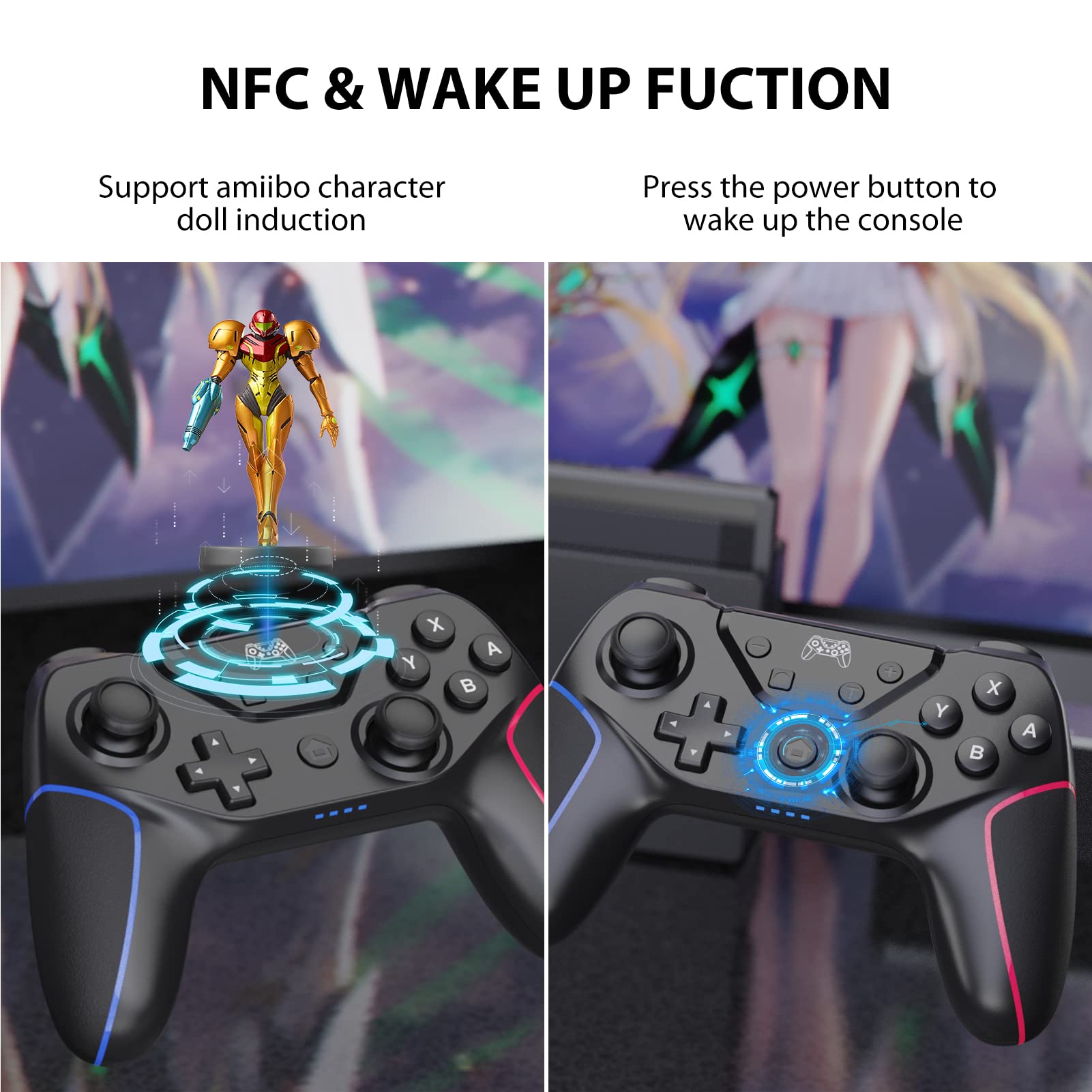 Switch Controller for Switch/Switch OLED/Switch Lite, Switch Pro Controller Adjustable Turbo Function, Wireless Pro Controller Gamepad with NFC,Wakeup and Dual Vibration
