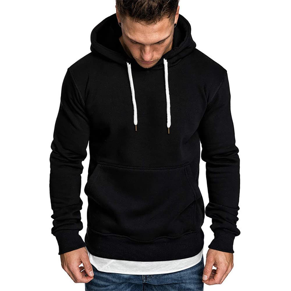 Prubensic Men's hoodies Pullover Hoodie Long Sleeve Casual Sweatshirt with Pocket Hoodies Gym Drawstring Hooded Black