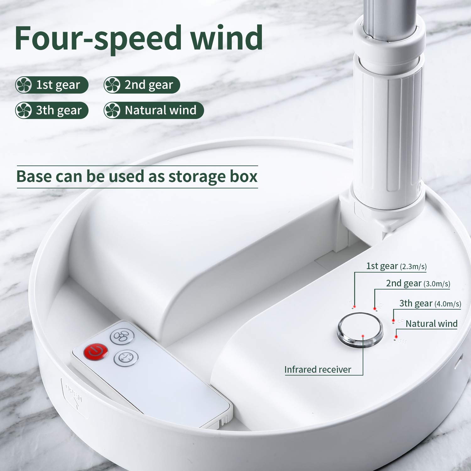 SmartDevil Stand Fan, 2-in-1 Multi-Purpose Folding Portable Telescopic Floor/USB Desk Fan with Remote Control, 4 Speeds Adjustable with 7200 mAh Battery, for Home, Office, Travel, Camping (White)