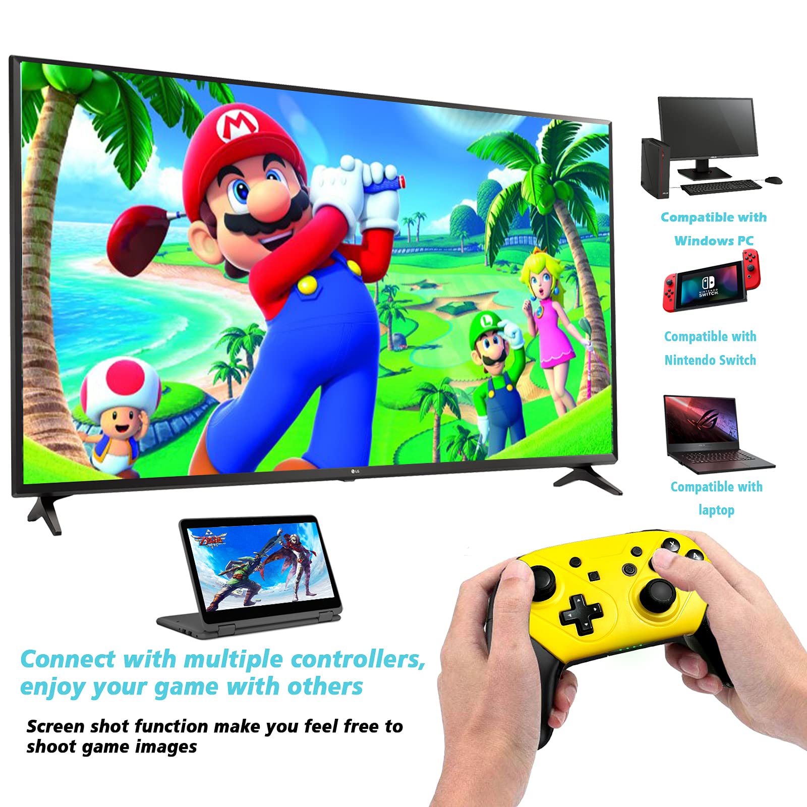 Switch Controller, Switch Pro Controller, Wireless Pro Controller for Switch/Lite/OLED, Remote Bluetooth Gamepad Joystick Switch Controllers with NFC/Wake-up/Dual Shock/Motion Control/Axis Gyro Yellow