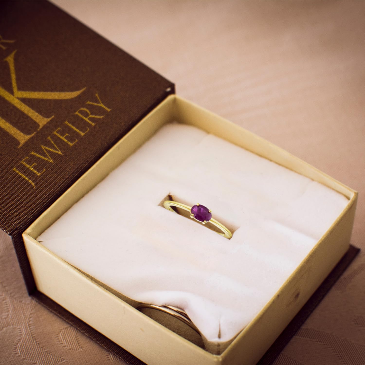 Takar Solid 10k Gold Solitaire Oval Shaped Genuine Birthstone Ring, Thin Stackable Gold Ring Band For Women, Oval Gemstone Rings, Birthday Gold Jewelry Gift for Her MADE IN USA.