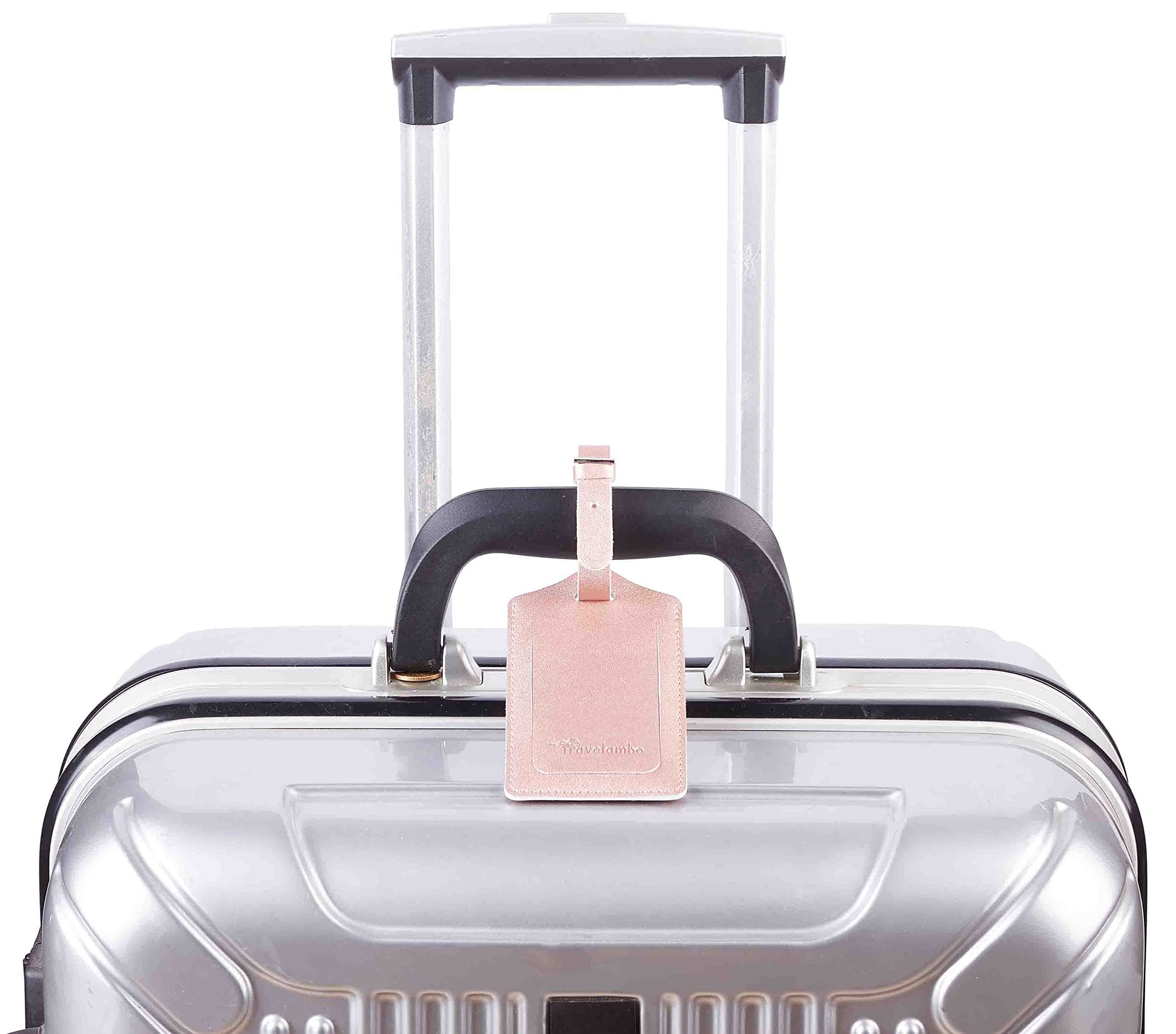 Travelambo Luggage Tag Faux Leather for Suitcase Women Kids Funny Cute (Rose Gold)