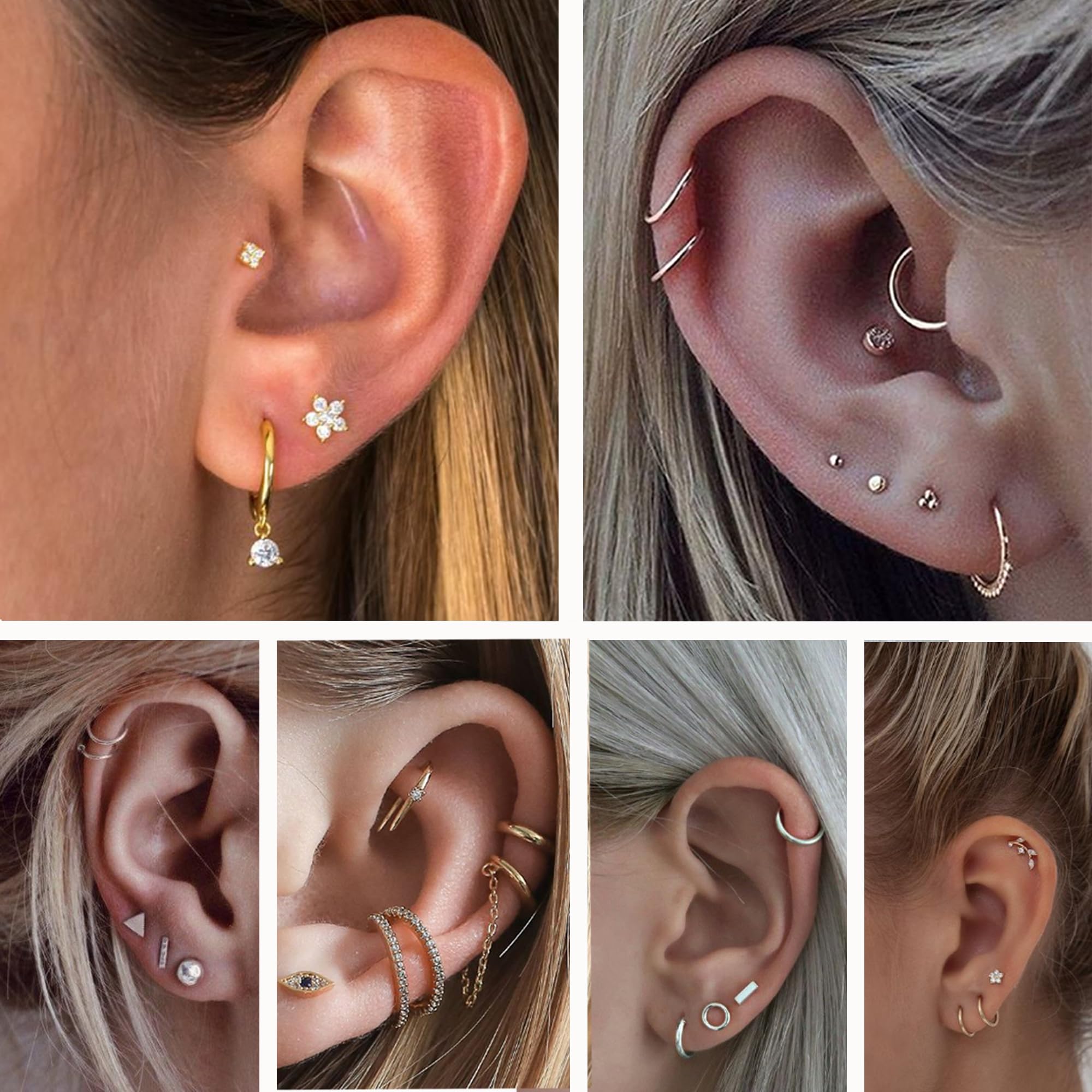 Thunaraz 24Pcs Surgical Steel Stud Earrings for Women Men 20G Tiny Cartilage Earrings Stud Small Snake Moon Star Butterfly Flower Hypoallergenic Screwback Flat Back Stud Earrings Piercing Jewelry