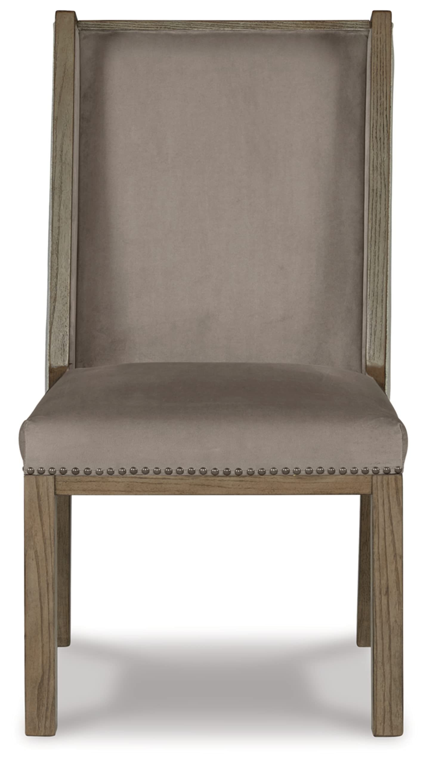 Signature Design by Ashley Chrestner 19.38" Modern Upholstered Dining Side Chair with Nailheads, 2 Count, White & Light Brown