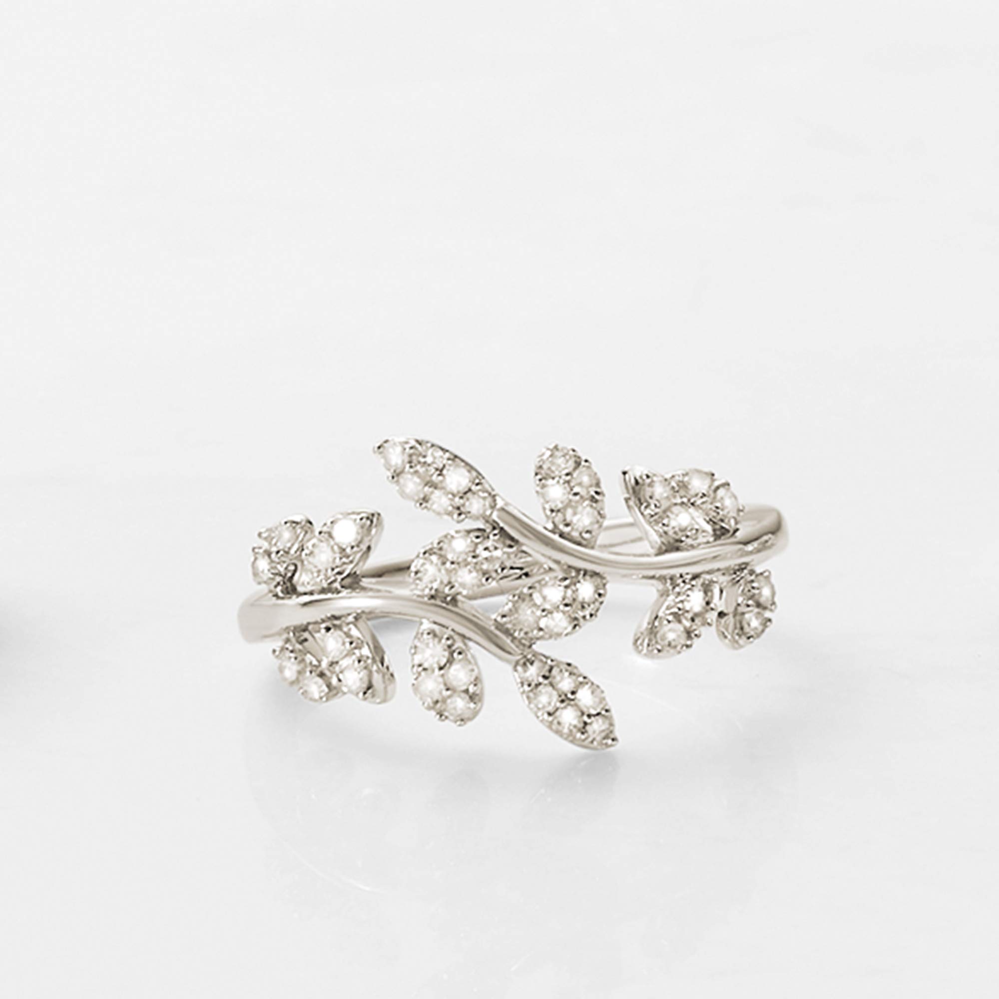 Ross-Simons 0.33 ct. t.w. Diamond Laurel Leaf Bypass Ring in Sterling Silver. Size 8