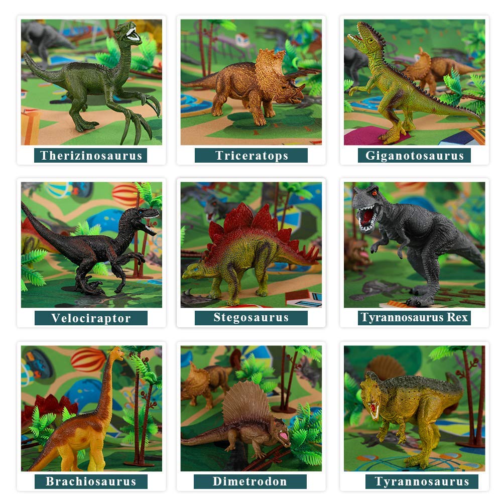 TEMI Dinosaur Toys for Kids 3-5, Realistic Jurassic Dinosaurs Figures with Play Mat & Trees to Create a Dino World Includes T-rex, Triceratops, Velociraptor, Gift for Toddler Boys & Girls 3 4 5 6 7