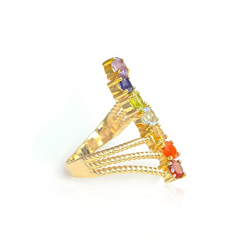 YoTreasure Chakra Healing Gemstone 925 Sterling Silver Gold Plated Bypass Ring Jewelry