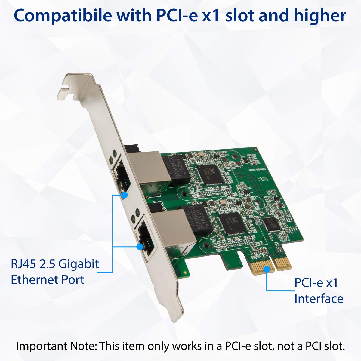 Syba Dual 2.5 Gigabit Ethernet PCI-E Network Expansion Card RJ45 LAN Adapter Low Profile Bracket SD-PEX24066