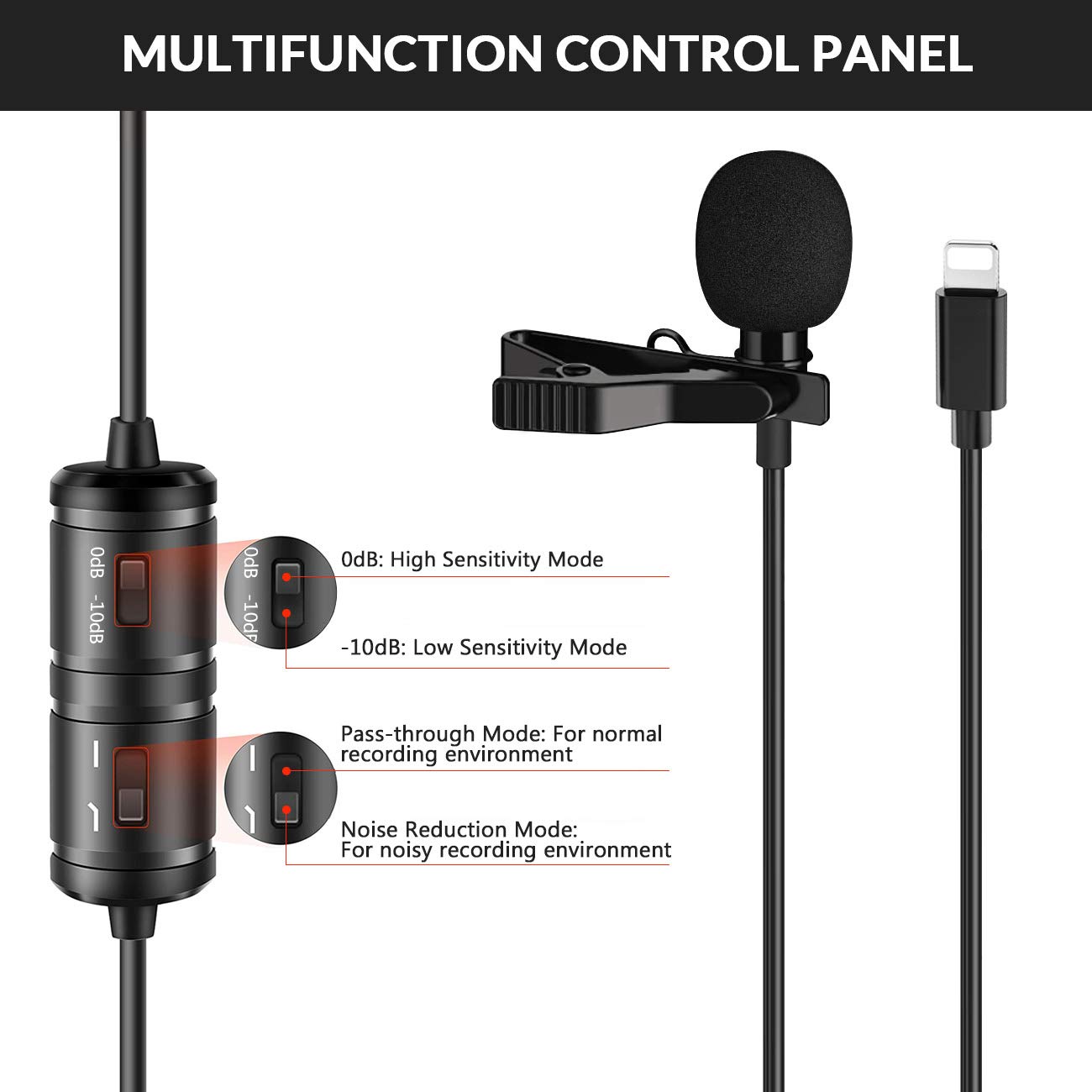 YOTTO Lavalier Microphone Professional Omnidirectional Condenser Lapel Mic Recording Mic Compatible with iPhone, iPad for YouTube, Interview, Video (6.5m/ 19.5ft Cable) with Leather Bag