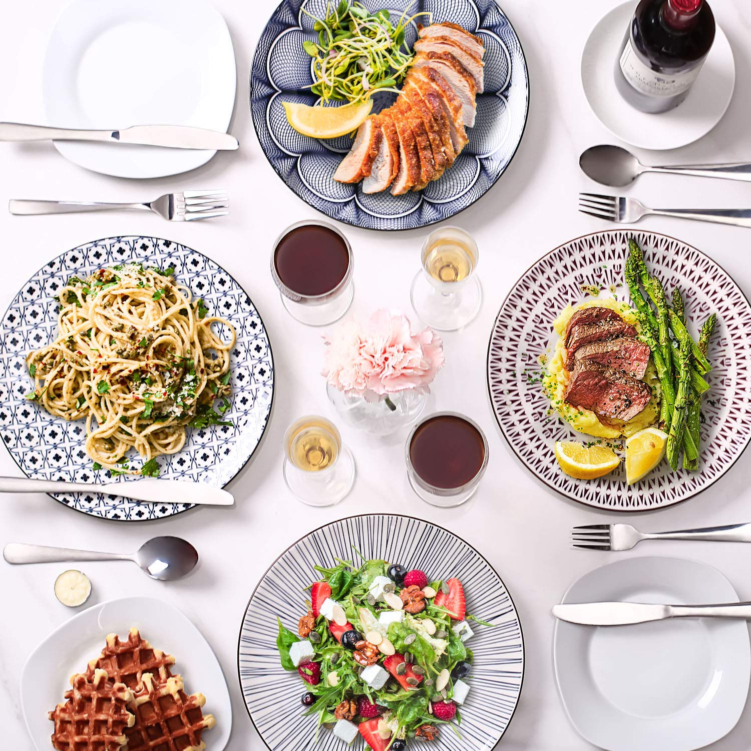 Y YHY 10β Ceramic Plates, Porcelain Dinner Plates Set of 4 for Salad, Pasta, Appetizer, Dessert - 4 Pattern for Thanksgiving & Christmas, Dishwasher & Microwave Safe