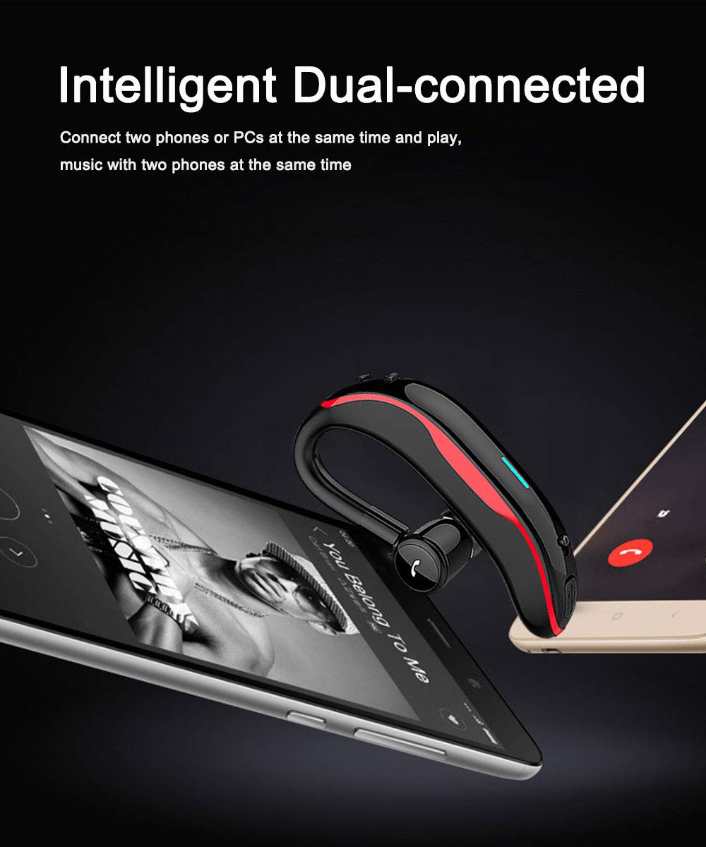 SLuB True Wireless Bluetooth Single Earbud with Microphone 17-18 Hours Playtime Noise Cancelling Waterproof Ear-Hook Sport Headset for Cell Phone(Red)