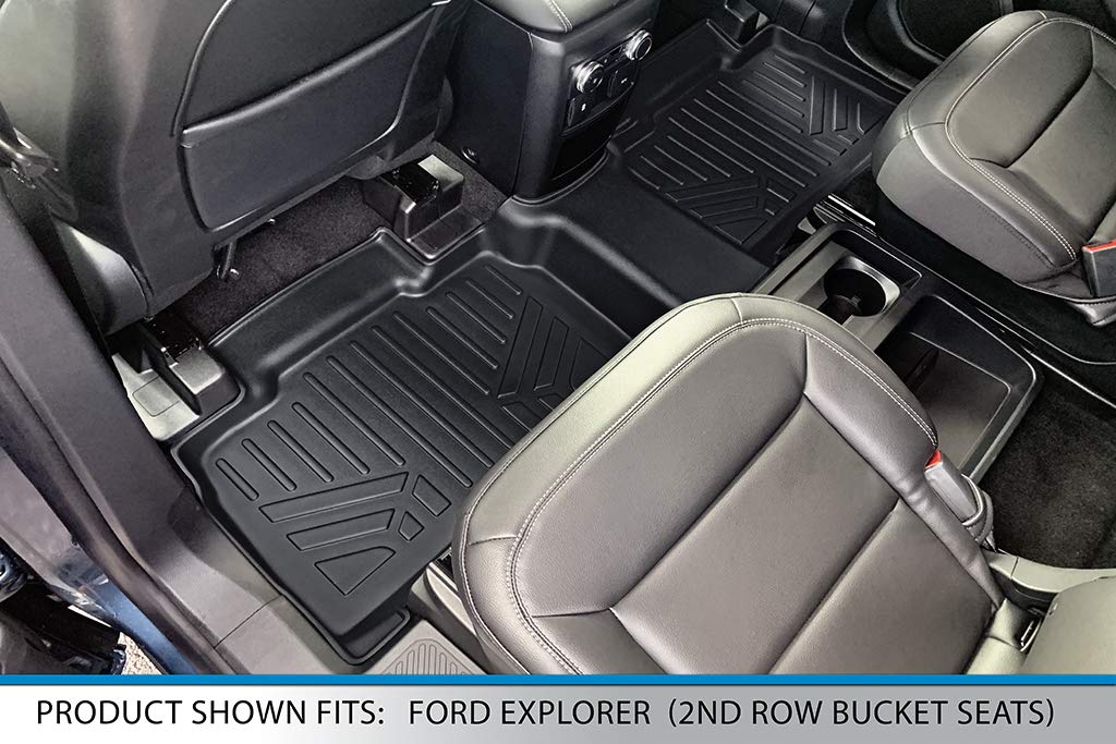 SMARTLINER Custom Floor Mats 3 Row Liner Set Black Compatible with 2020-2023 Compatible with Ford Explorer Only Fits 6 Passenger Models W/ 2nd Row Bucket Seat