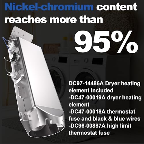 Romalon DC97-14486A Dryer Heating Element includes a built-in DC47-00019A dryer heating element Nickel-chromium content up to 95% For Samsung Dryer dv45h7000ew/a2 dve50r5400v/a3 dve50r5200w/a3 etc