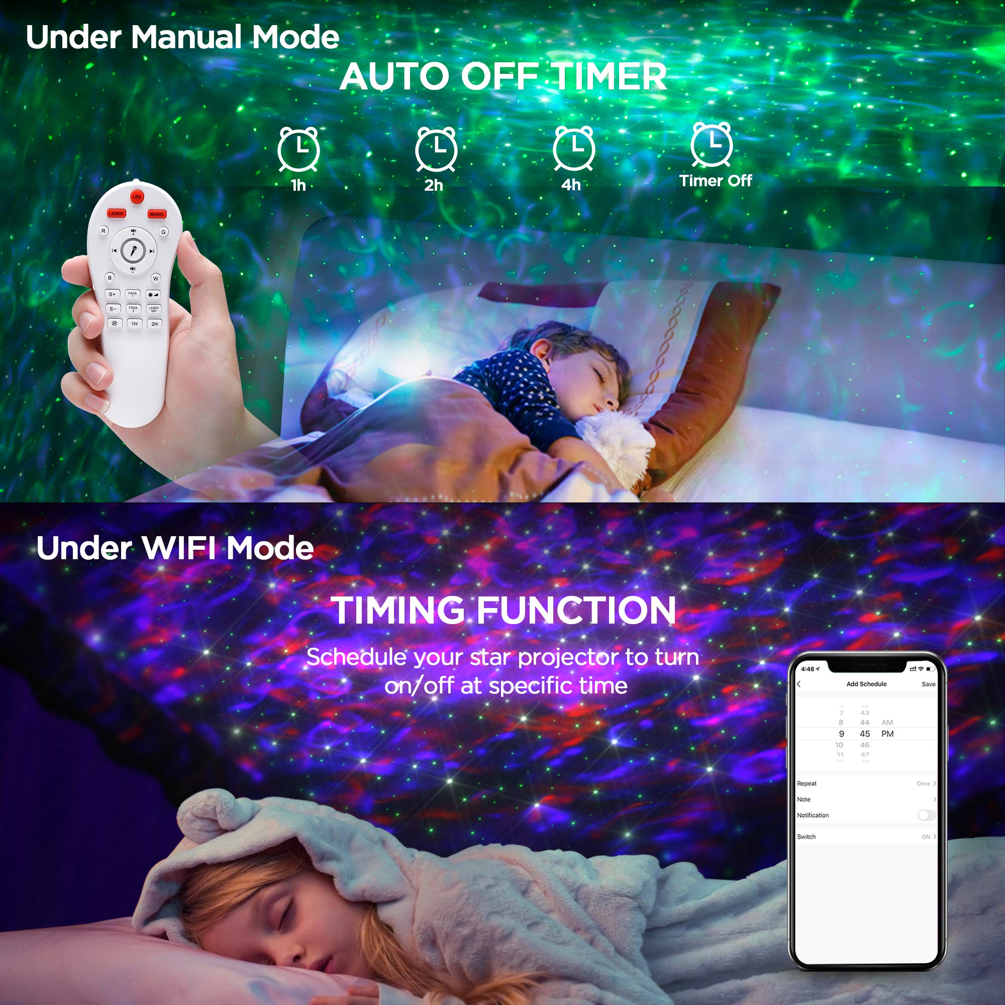 Star Projector & Night Light Projector, Galaxy Light Projector for Bedroom,Kids, Starry Light Projector with Smart App & Alexa, 10 Lighting Modes, Bluetooth, Remote, Sound-Activated and Auto-Off Timer