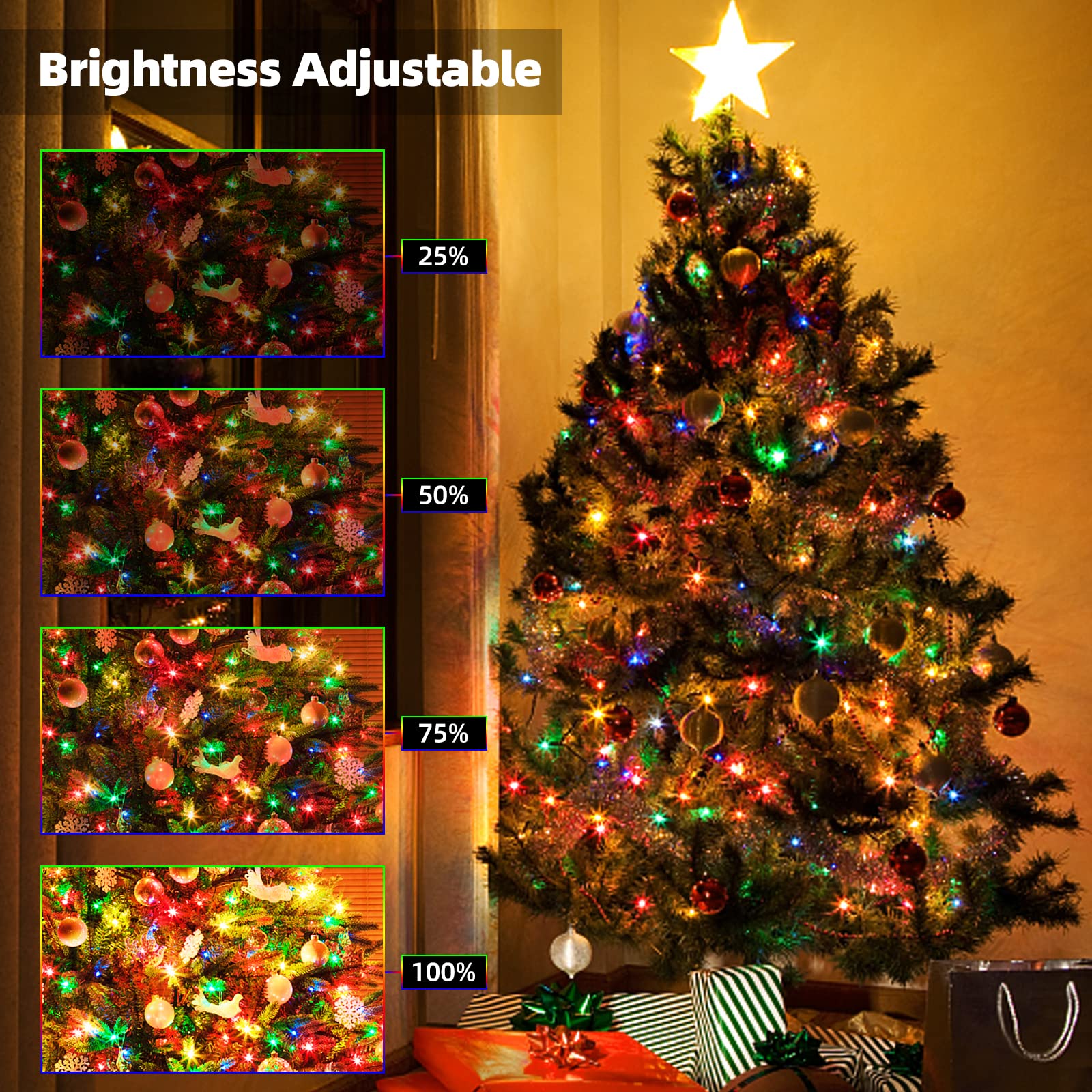 Tcamp 105ft 300 LED Christmas Tree Lights Outdoor Indoor String Lights End to End Plug Memory Function UL Certified 8 Modes Fairy Lights for Christmas Tree Party Wedding Holiday Decor (Warm White)