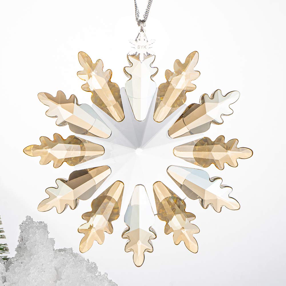 SIYOUKI Chrismats Gift Fantasy Elf Pendant, Crystal Snowflake Christmas Ornaments,Crystal Hanging Decorations (Gold)