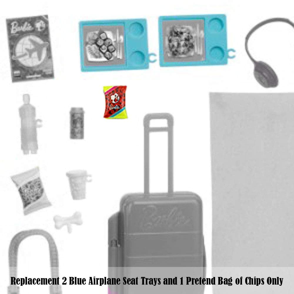 Replacement Parts for Barbie DreamPlane Playset - GDG76 ~ Replacement Pretend 2 Blue Airplane Seat Trays and 1 Pretend Bag of Chips