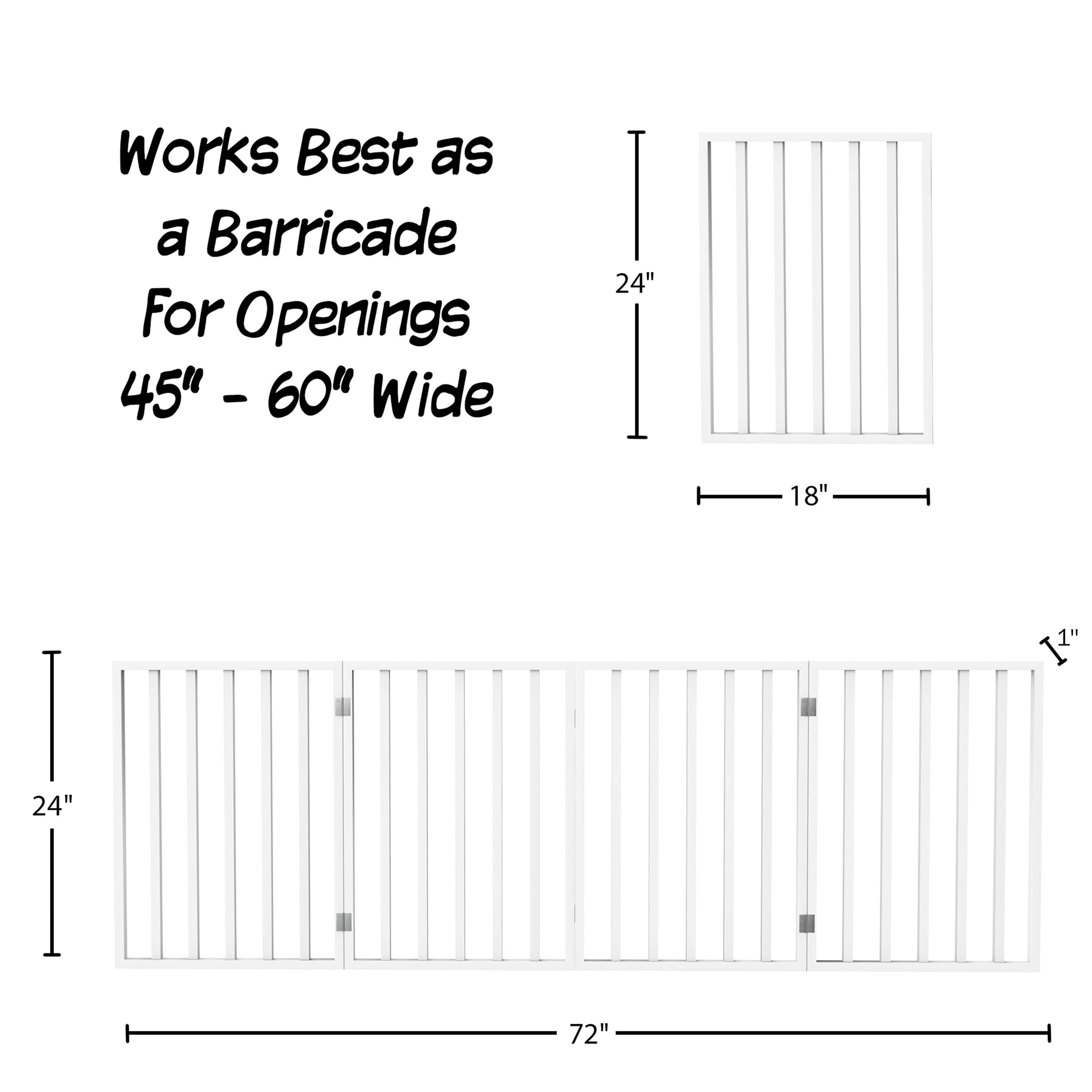 Pet Gate - 4-Panel Indoor Foldable Dog Fence for Stairs, Hallways or Doorways - 72x24-Inch Retractable Wood Freestanding Dog Gates by PETMAKER (White)