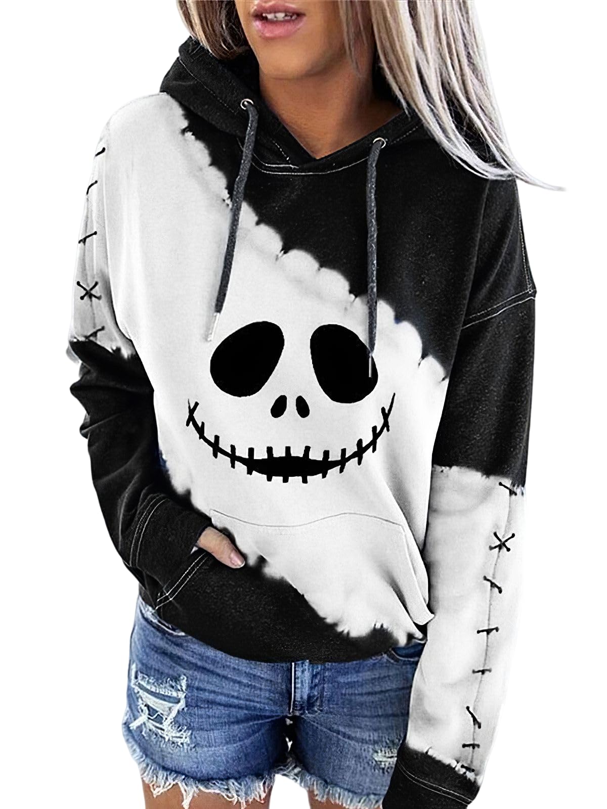 Romever Nightmare before Christmas Hoded Sweatshirt, Jack Skellington Oogie Boogie Hoodie (Halloween1,Medium)