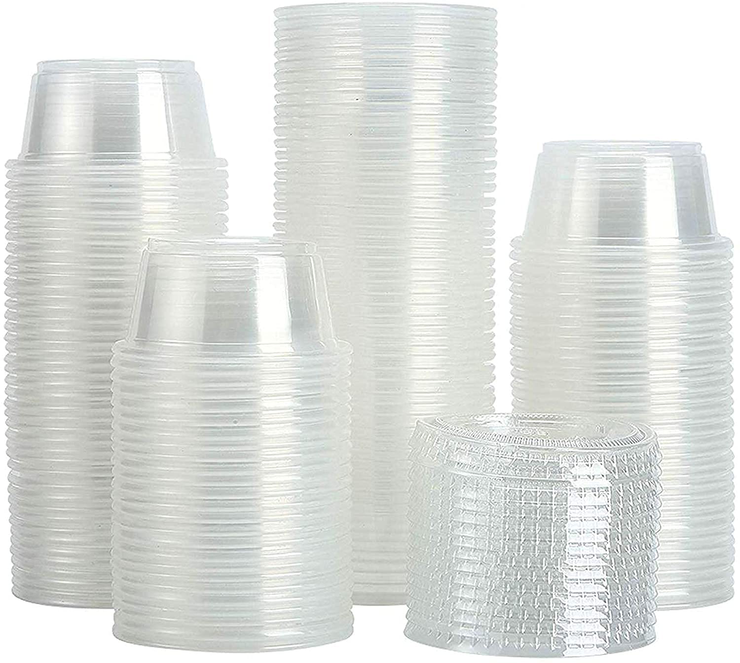 TashiLiving [100Sets-2oz] Jello Shot Cups,Condiment Containers,Disposable Plastic Cups With Lids
