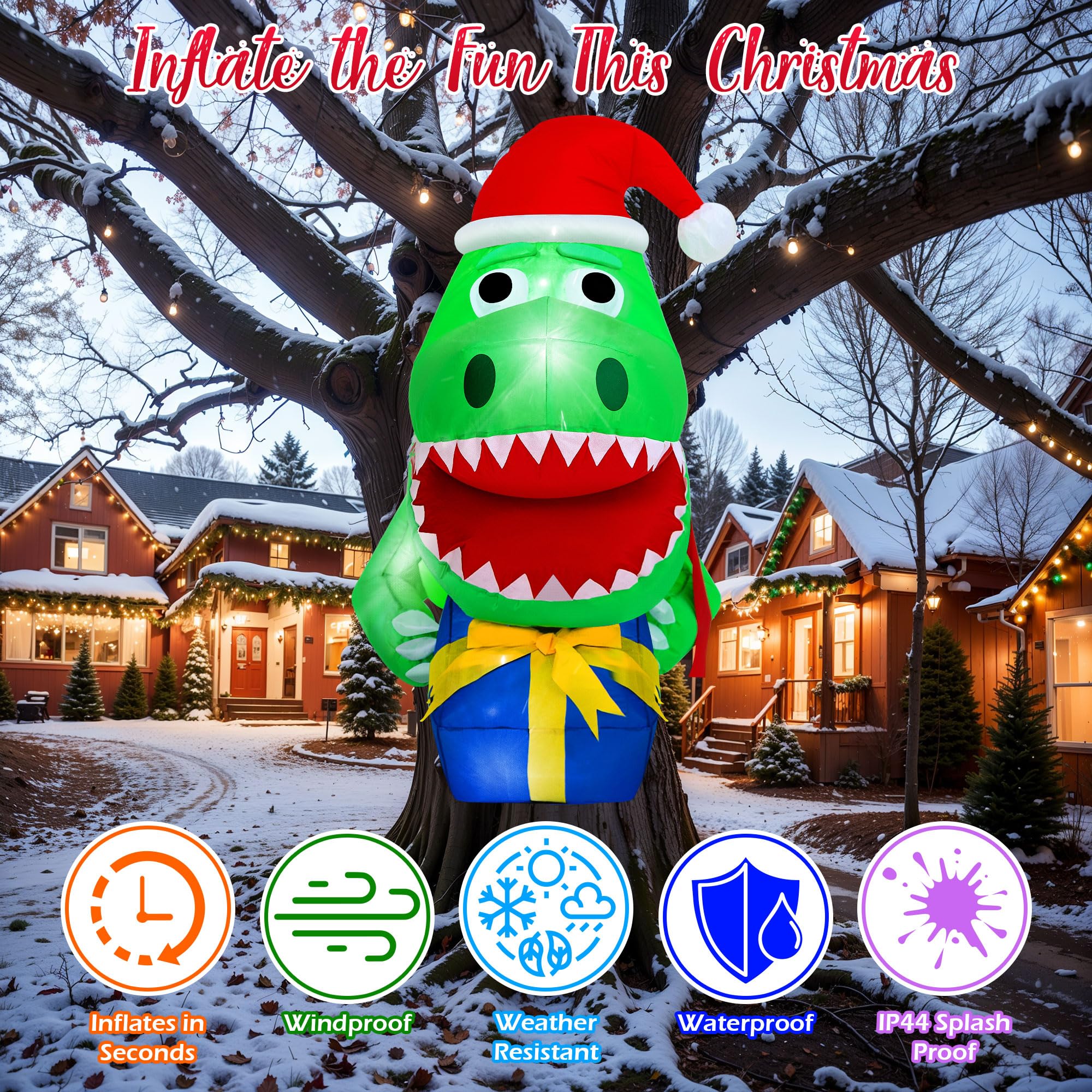 Presence Christmas Dinosaur with Build-in LED Lights for Window, Garden