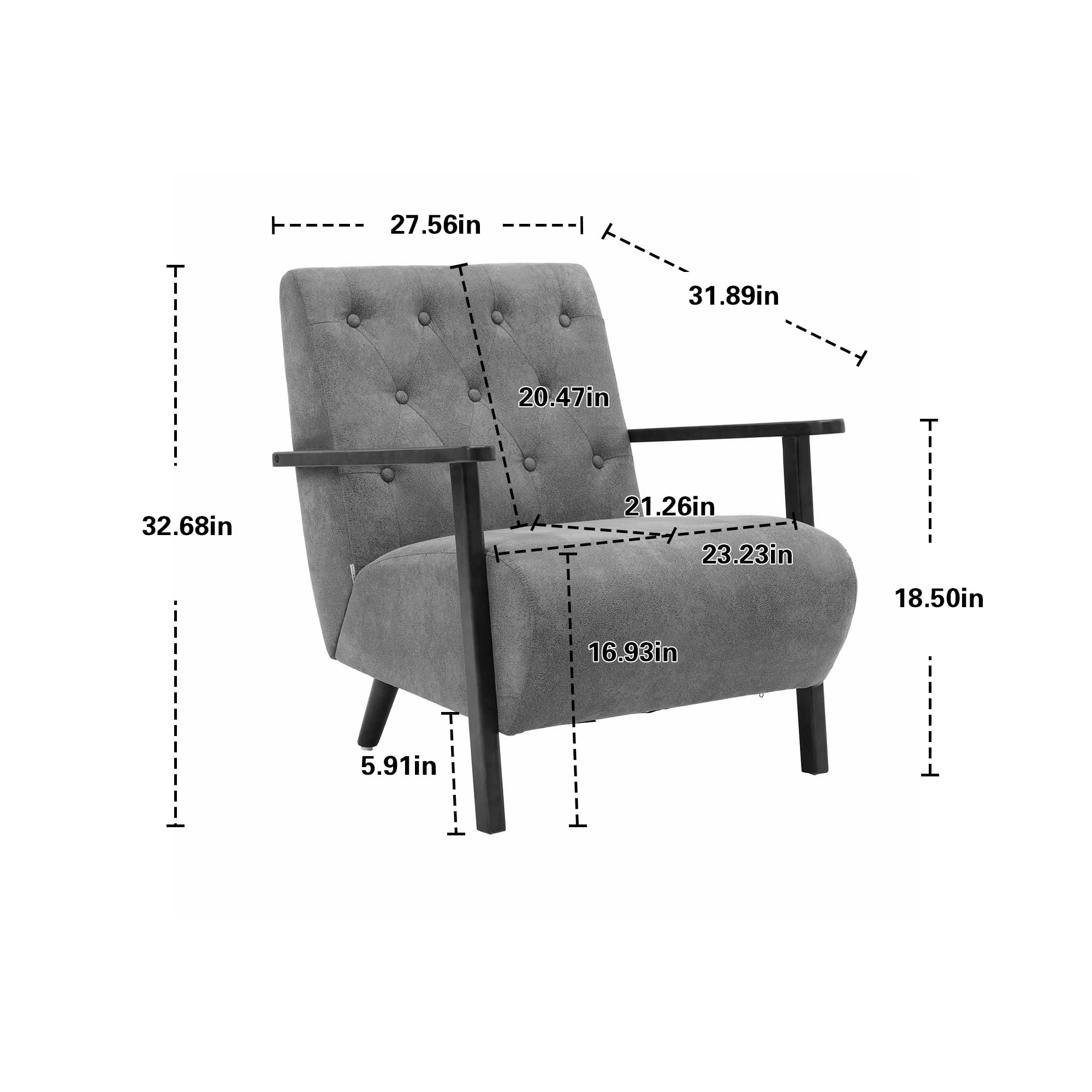 OUK-BT W395 Mid Century Modern Accent, Upholstered Armchair with Solid Wood Frame,Microfiber Leather Spots,Comfy Retro Leisure Reading Chair for Living Room, Bedroom, Brown