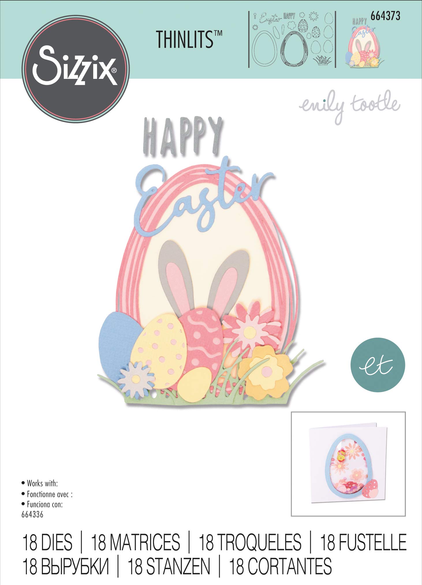 Sizzix Thinlits Die Set 17 Pack Easter Sentiments by Emily Tootle, Multicolor