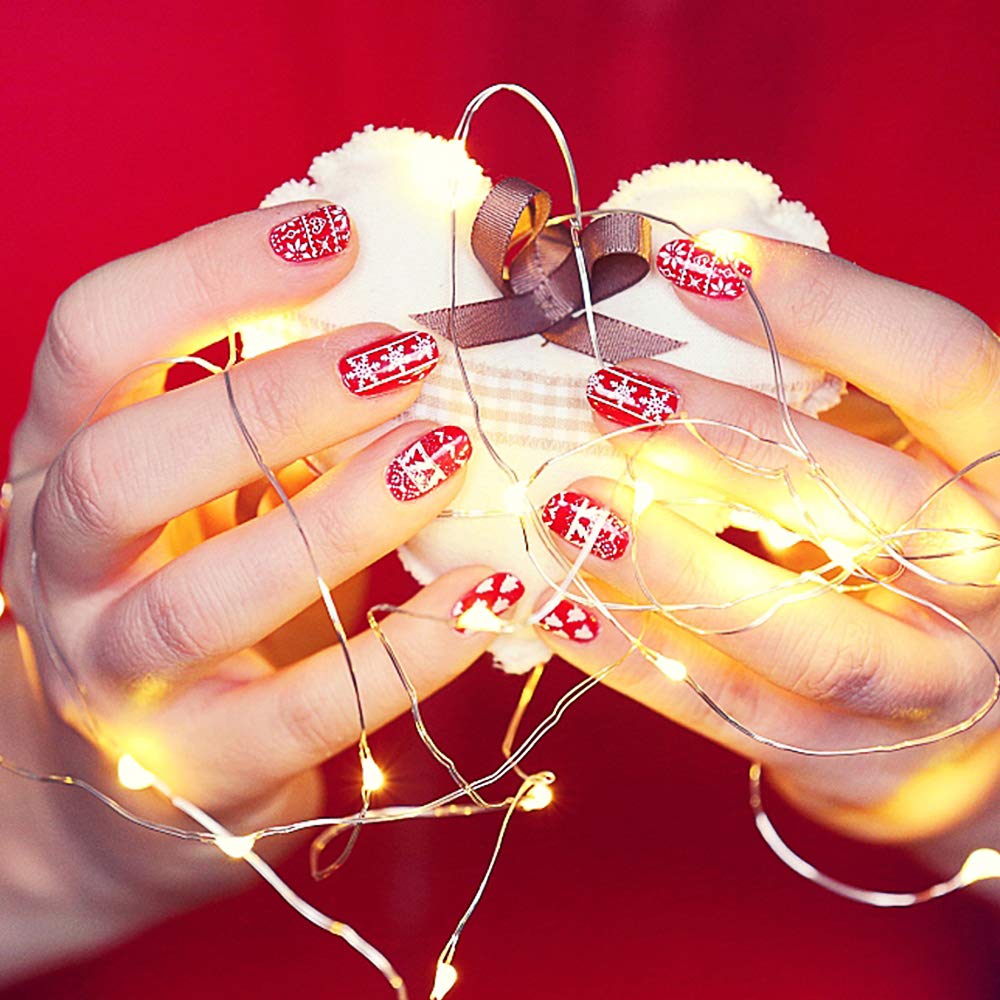 STARKER Outdoor String Lights, 2 Pack 16.4foot 50 LEDs Battery Operated String Lights Waterproof Silver Wire Twinkle Lights Decorative Fairy Lights with Remote and Timer