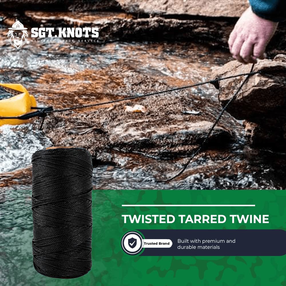 SGT KNOTS Tarred Twine - 100% Nylon Bank Line for Bushcraft, Netting, Gear Bundles, Construction, Lacing Twisted Cord, Weatherproof | #72-1 lb