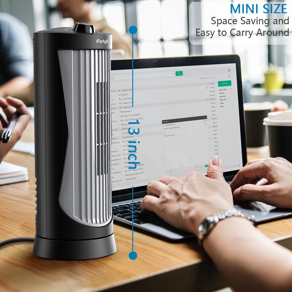 Small Oscillating Tower Fan, Portable Electric Desk Fan, Quiet Personal Cooling Fan, 13 Inch, Ultra-Slim, 2 Settings, Rotating Standing Fan Perfect for bedside Office Home Tabletop