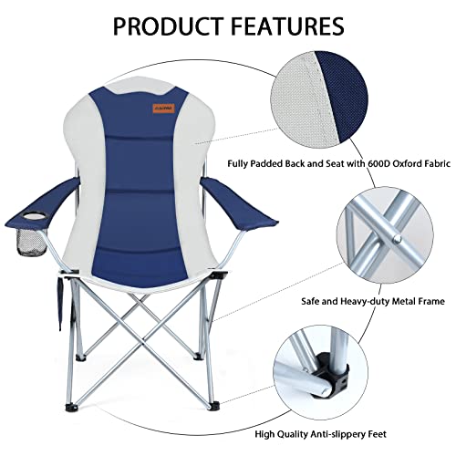 RISEPRO Oversized Camping Folding Chair Heavy Duty Support 265 LBS Heavy Duty Steel Frame Arm Chair with Cup Holder Fully Padded Back Chair Portable for Outdoor