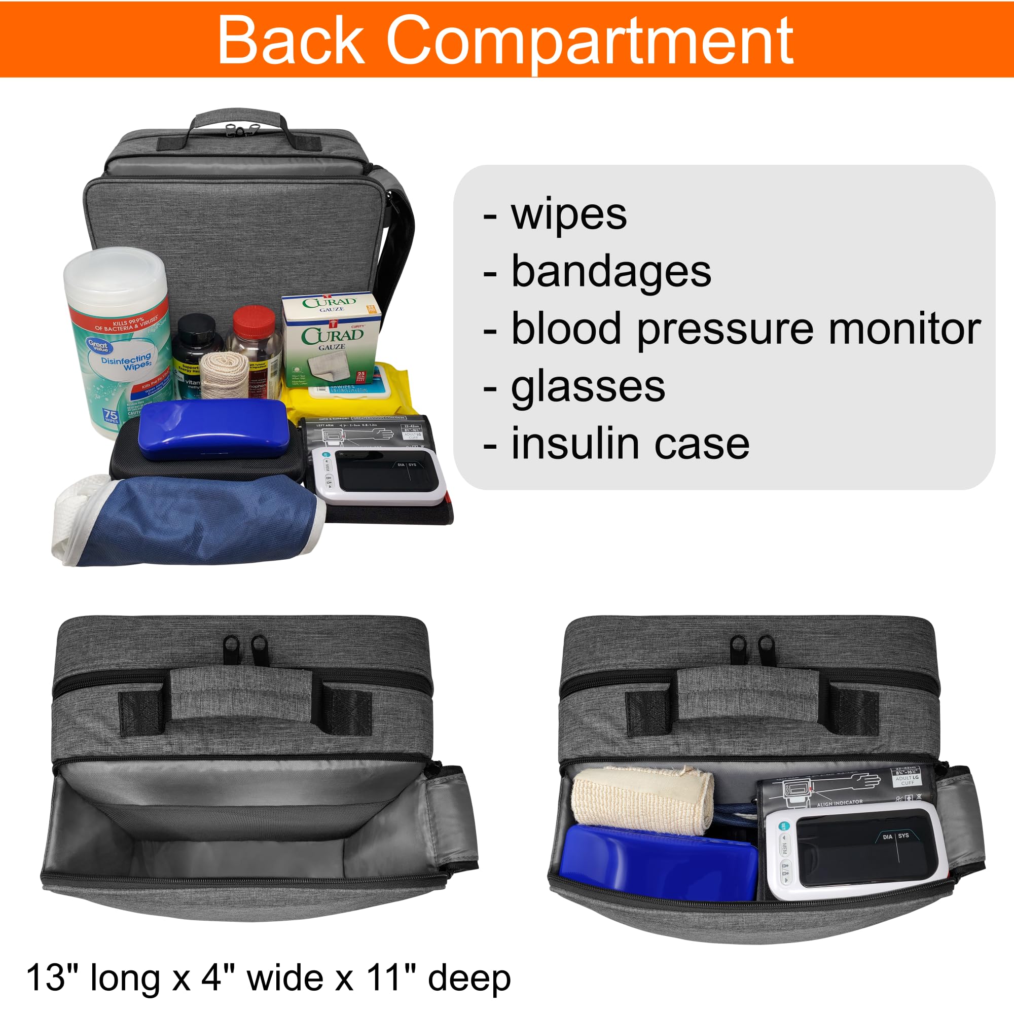 StarPlus2 Extra-Large 2-Compartment Customizable Modular Pill Bottle Organizer, Medicine Bag, Case, Carrier for Medications, and Medical Supplies - for Home Storage and Travel - Dark Gray (with Lock)