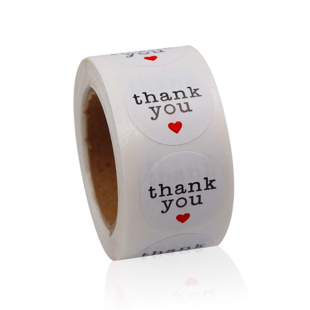 Thank You Stickers White Adhesive Label with Red Hearts for Envelope, Packages, Gifts, Wedding,1 Inch Round 500 Labels Per Roll ?