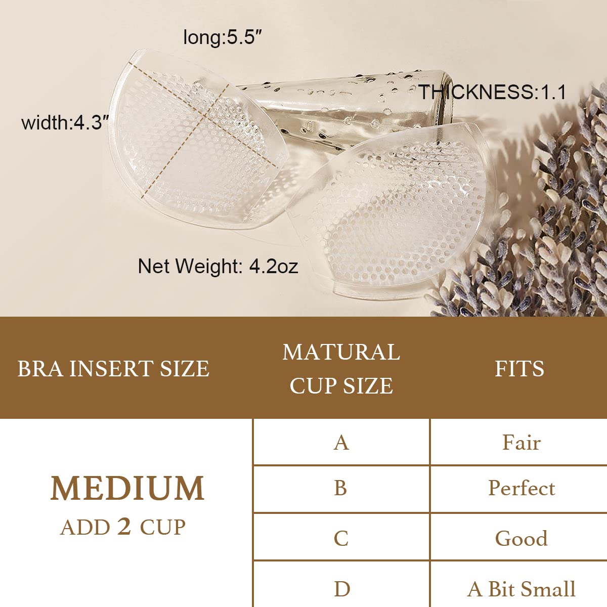 Silicone Bra Inserts, Semi-Adhesive Breast Lift Enhancers Pads Push Up Cup V-Shaped, Reusable, Breathable