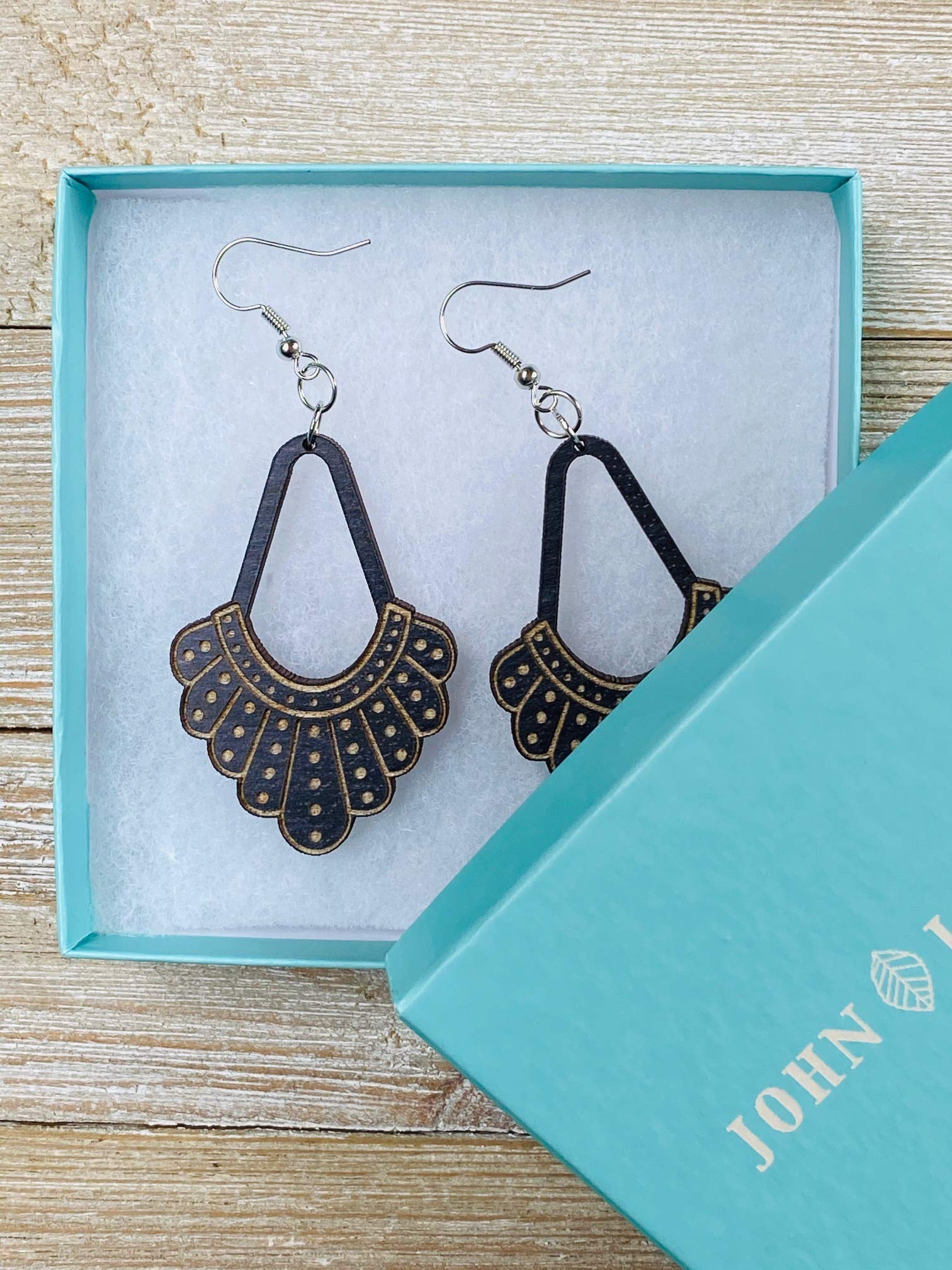 RBG Ruth Bader Ginsburg Dissent Collar Earrings from Black Stained Maple Wood